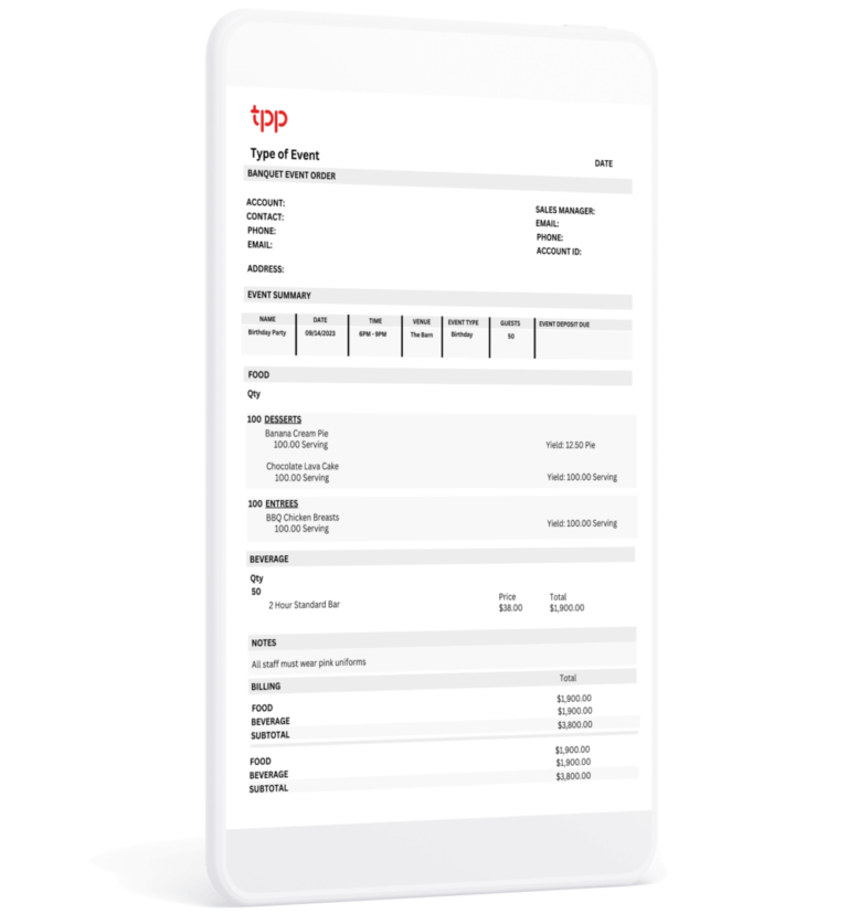 Catering BEO Template | Total Party Planner